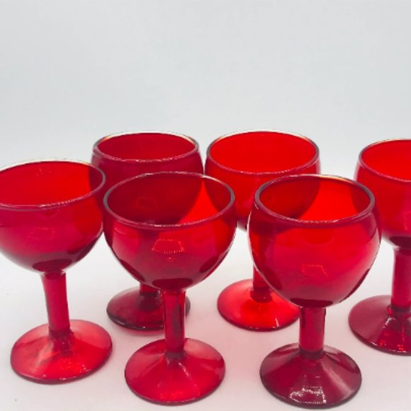Vintage | Dining | Vintage Ruby Red Glass Set Of 6 Cordials With Stem 4 ...